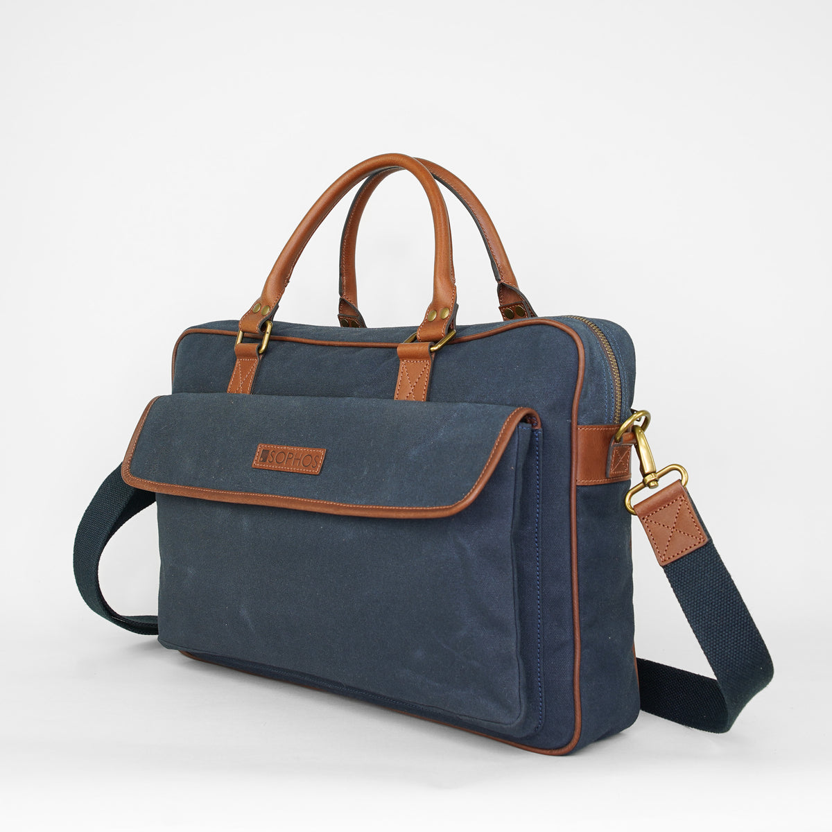 Premium Navy Waxed Canvas Briefcase - Stylish & Durable Laptop Bag ...