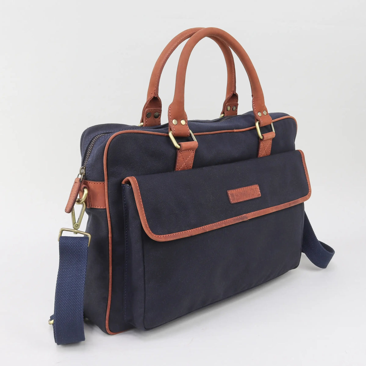 Premium Navy Waxed Canvas Briefcase - Stylish & Durable Laptop Bag ...